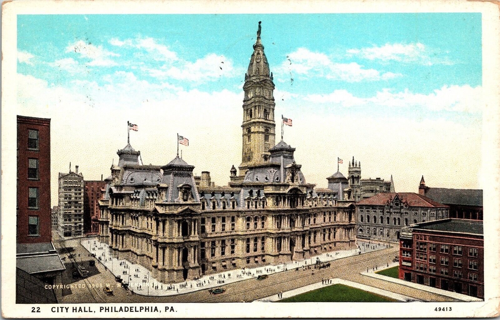 Philadelphia Pennsylvania City Hall Birds Eye View American Flag Cancel ...