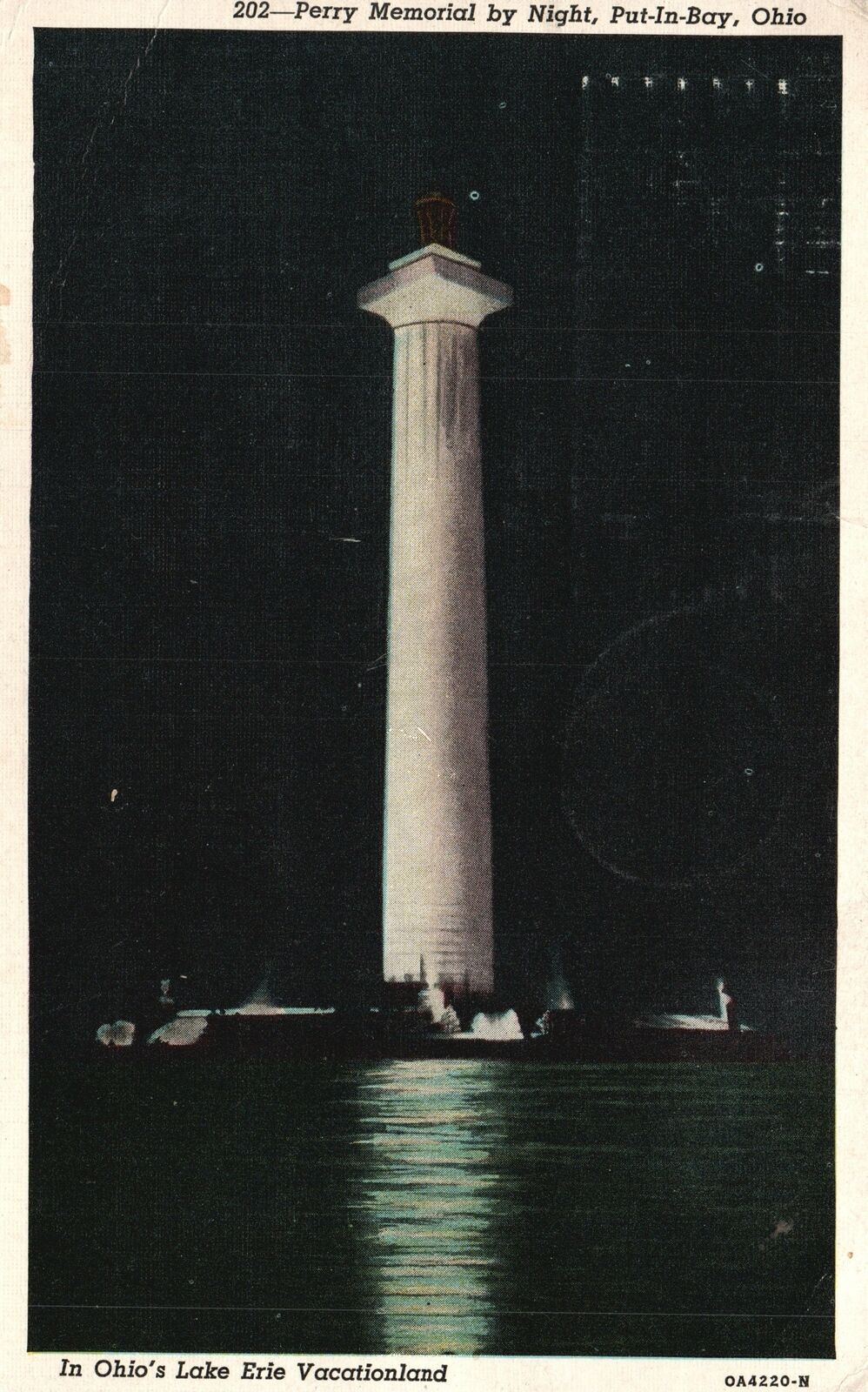 Vintage Postcard 1945 Perry Memorial By Night Put-In Bay Lake Erie ...