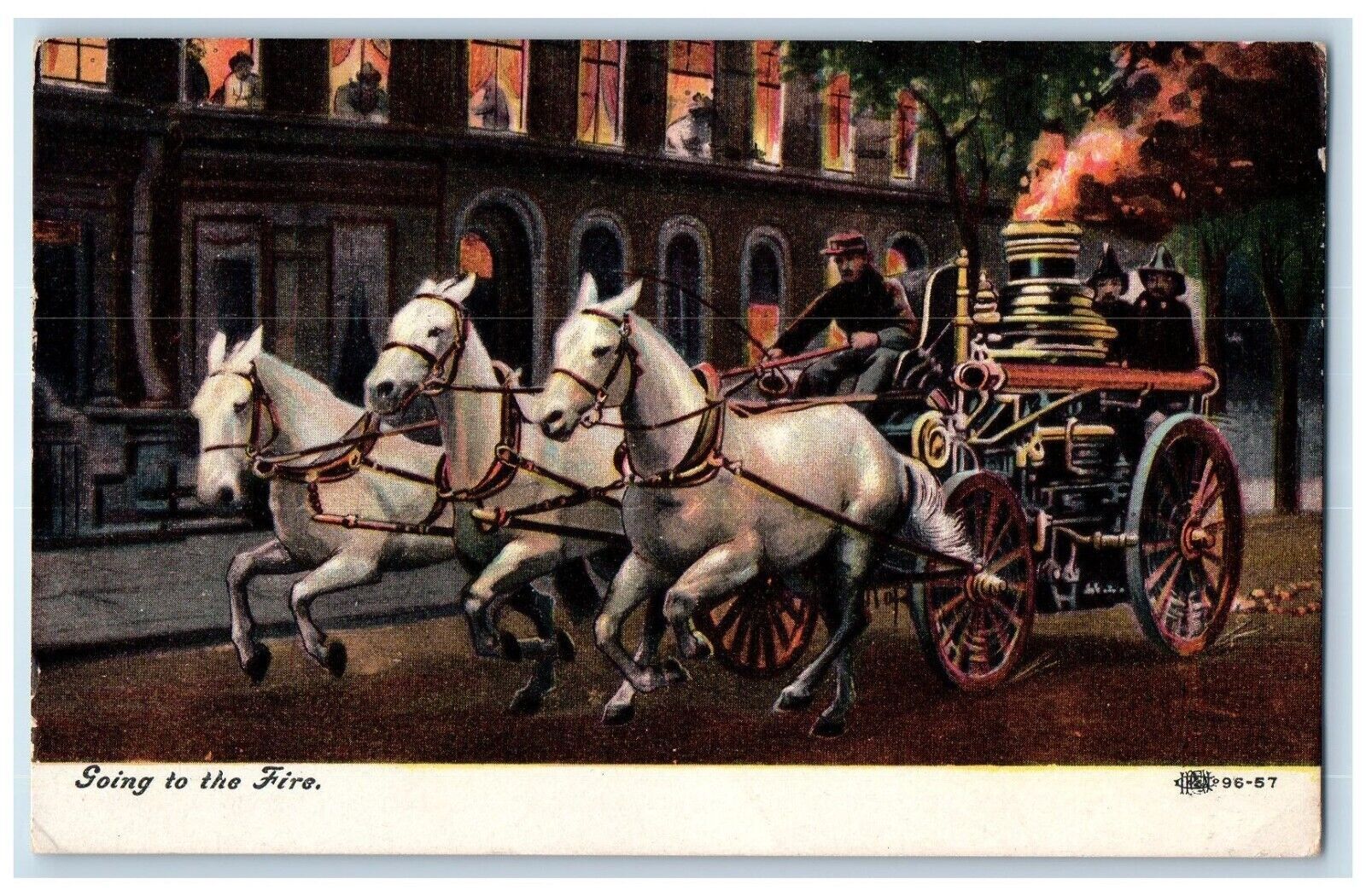1909 Going Fire Firefighter Horse Carriage Road Fire Department Engine ...