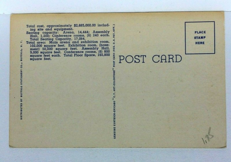 Buffalo New York Memorial Auditorium Vintage Cars Linen Postcard ...