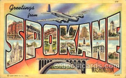 Greetings From Spokane, Washington, USA Large Letter Town Unused light ...