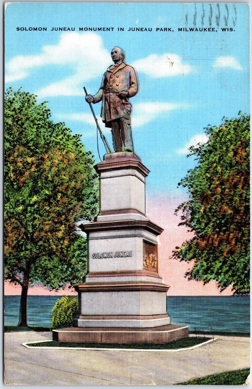 Vintage Postcard the Solomon Juneau Monument in Juneau Park Milwaukee ...