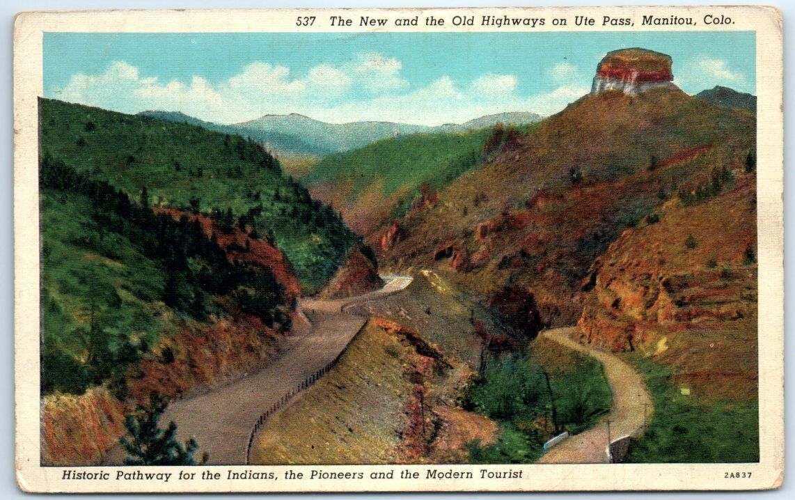 Postcard - The New and the Old Highways on Ute Pass - Manitou Springs ...
