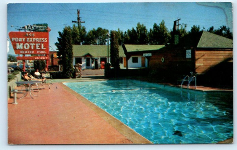 RENO, NV Nevada ~ PONY EXPRESS MOTEL Pool 1961 Roadside Postcard ...