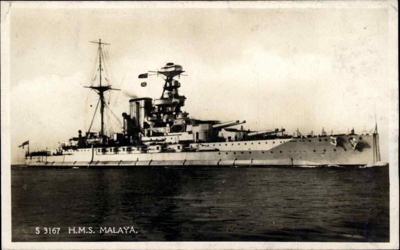 Vintage RPPC S3167 British Navy Battleship HMS Malaya Military Ship ...