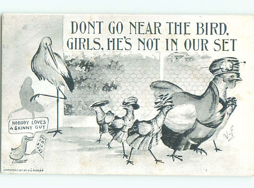 Pre-Linen Comic Humanized Chickens Wearing Sunday Best Clothing Ab9148 ...