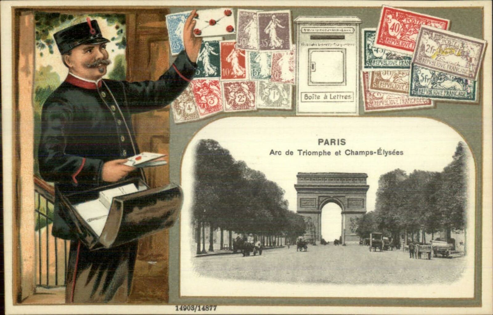 Paris Arc de Triomphe Mailman Postal Carrier Embossed Stamps Border ...