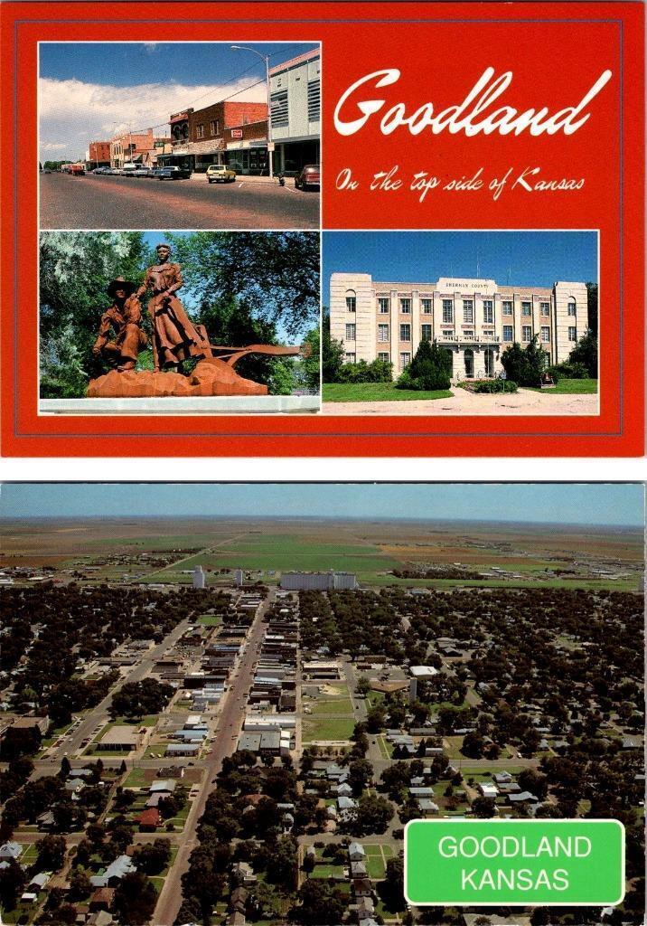 2~4X6 Postcards Goodland KS Kansas STREET SCENE~SHERMAN CO COURT HOUSE ...
