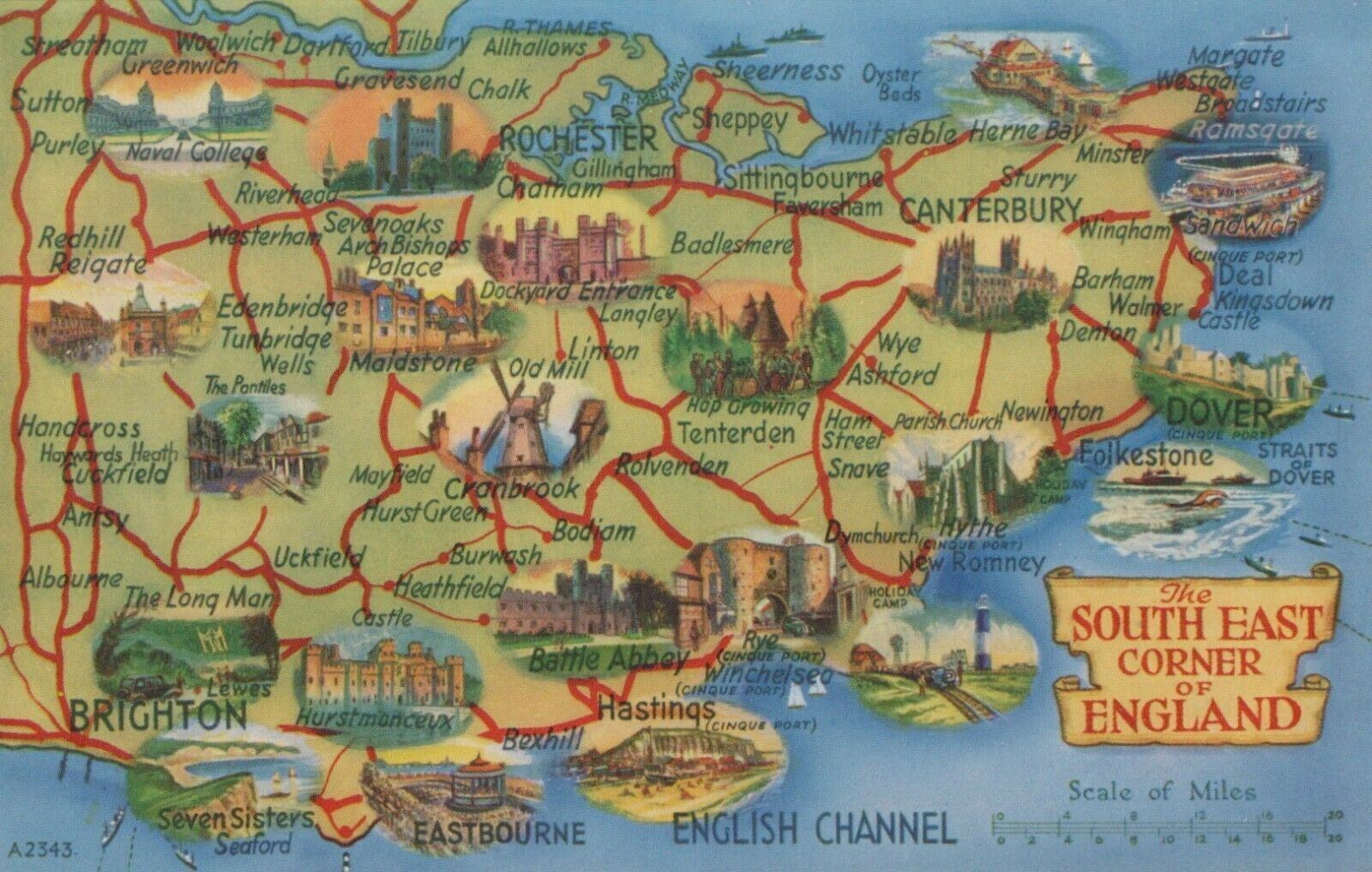 Maps Postcard - Map Showing The South-East Corner of England RS22123 ...