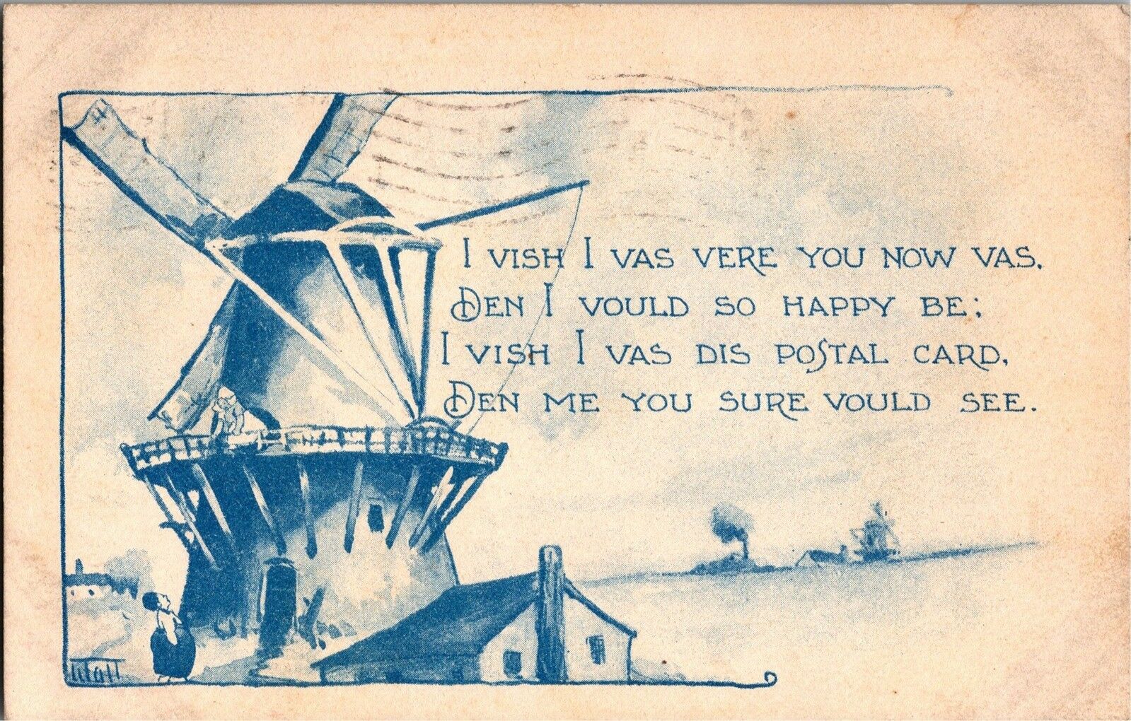 Dutch Windmill Scene, Poem Bernhardt Wall c1911 Vintage Postcard M23 ...