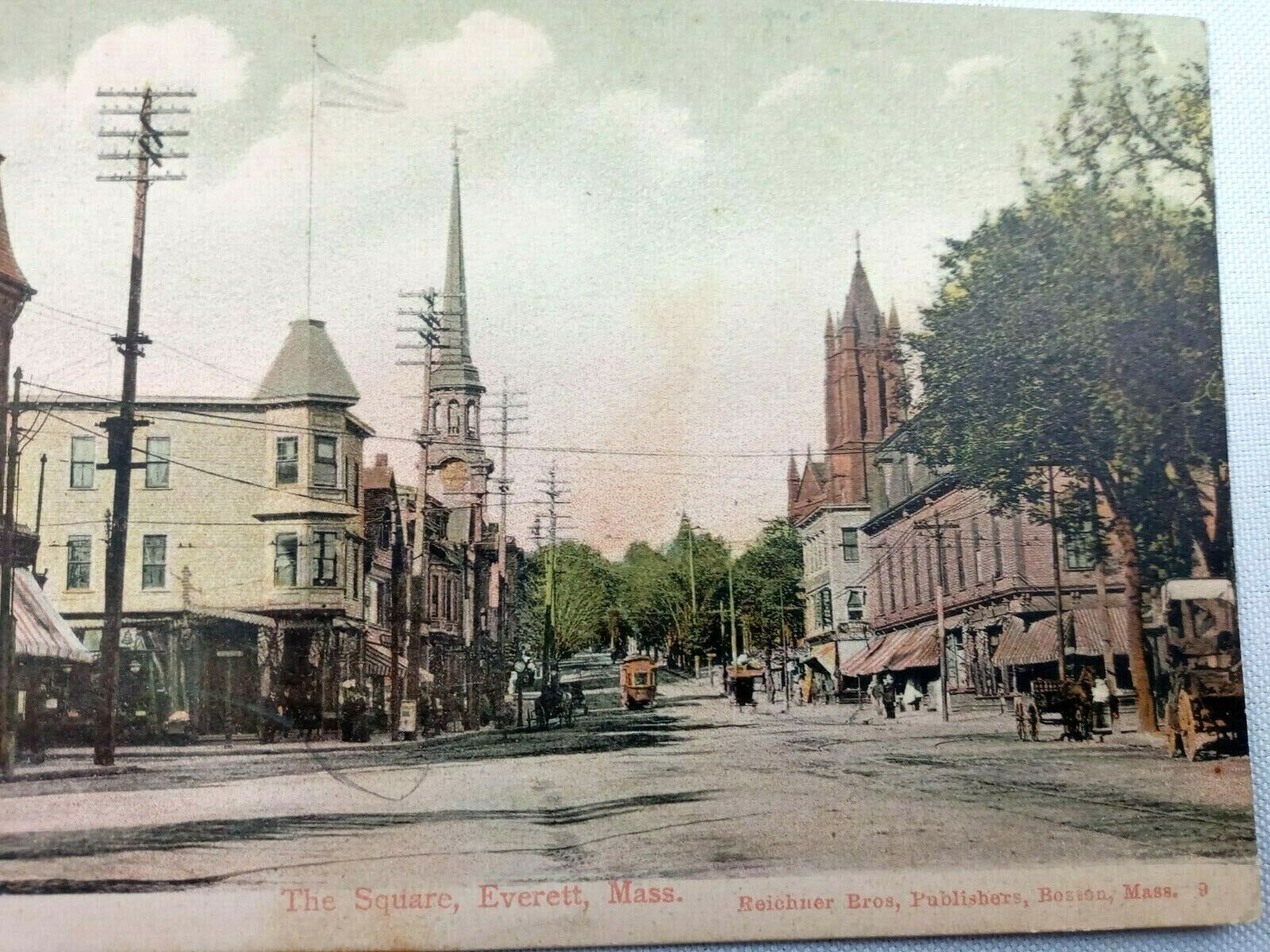 Vintage Postcard 1900's The Square Everett MA Massachusetts Town Scene ...
