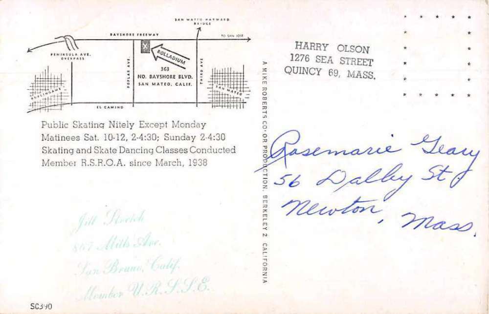 San Mateo California Smooth Skating Rolladium Roller Rink Postcard ...