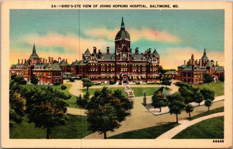 Maryland Baltimore Birds Eye View Of Johns Hopkins Hospital 1950 ...