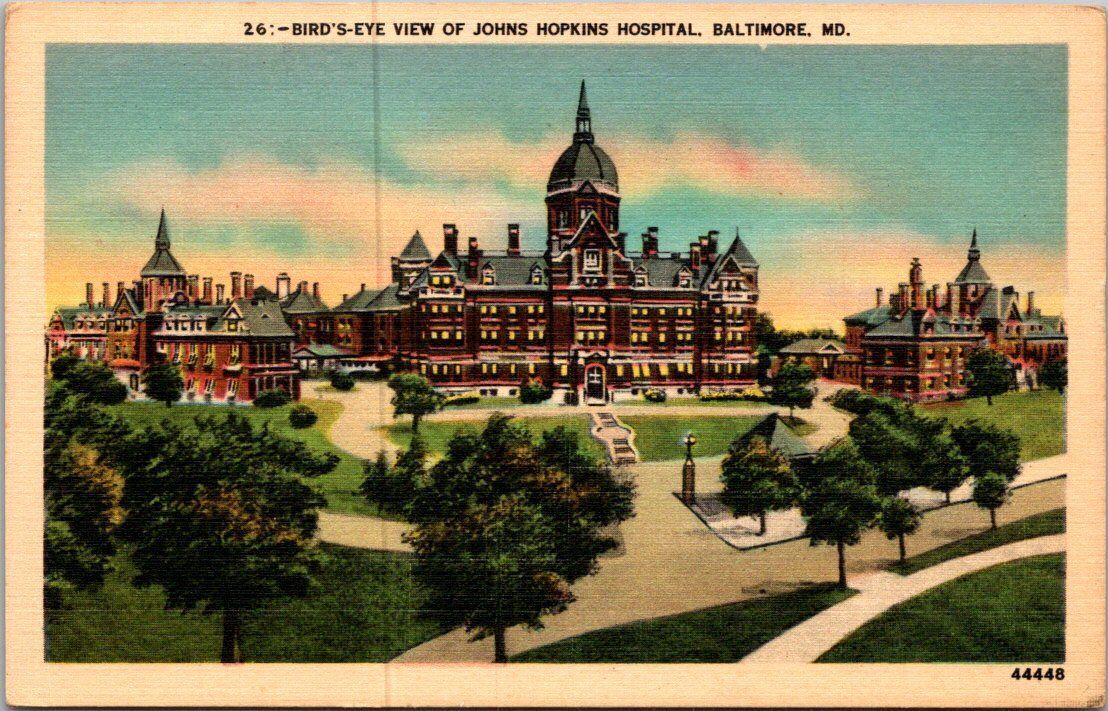 Maryland Baltimore Birds Eye View Of Johns Hopkins Hospital 1950 ...