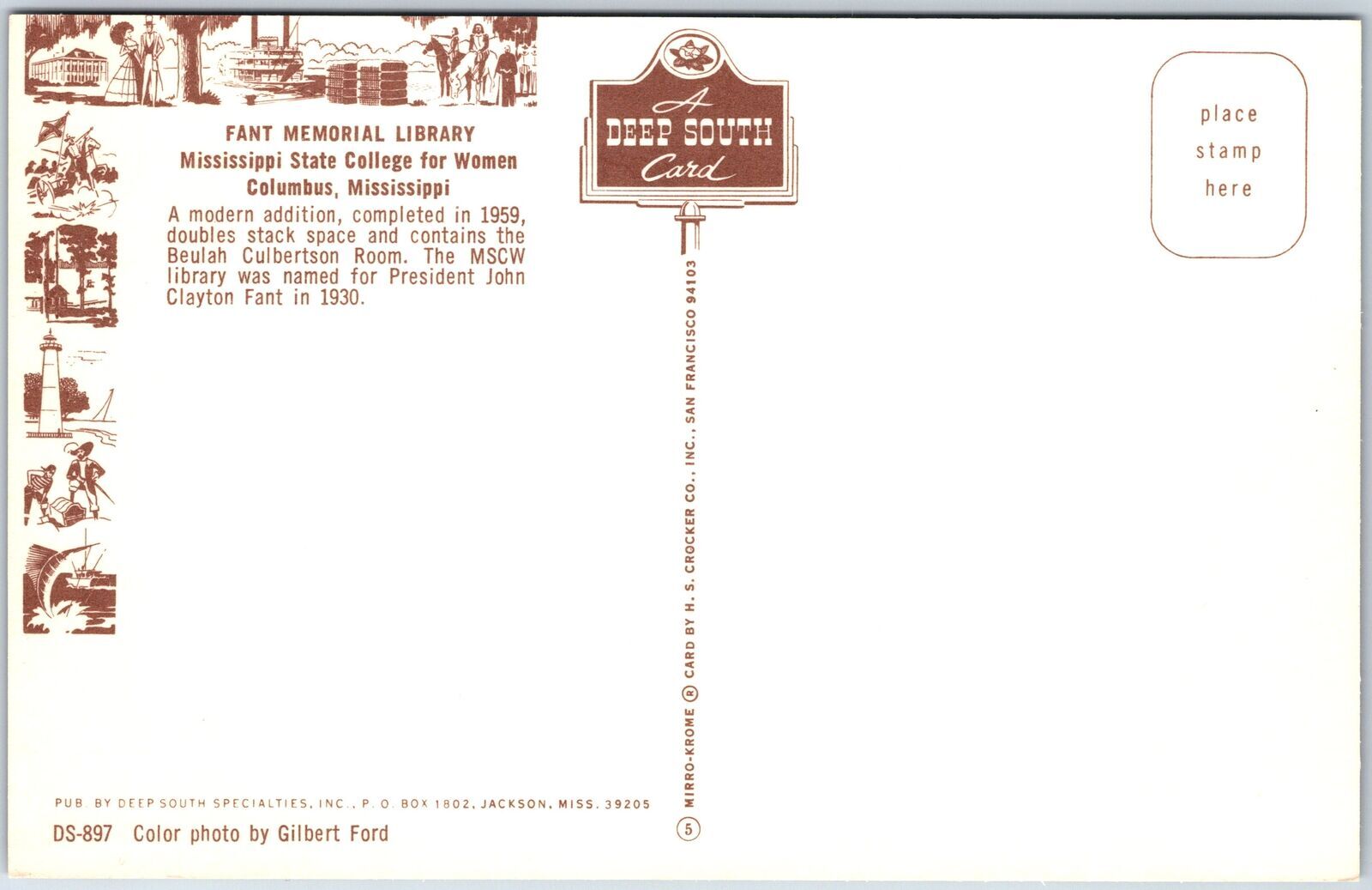 Vintage Postcard Fant Memorial Library at Mississippi State College for ...