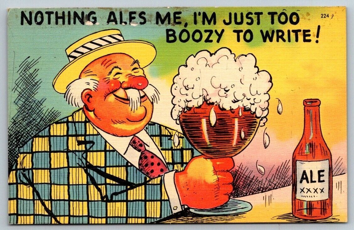 Vintage Saucy Cartoon Humor Postcard - Man Drinking Ale Beer | Other ...