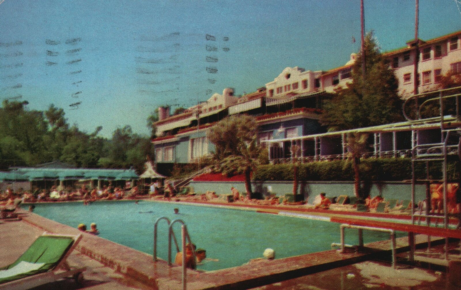 Vintage Postcard View Of Swimming Pool Beautiful Beverly Hills Hotel ...