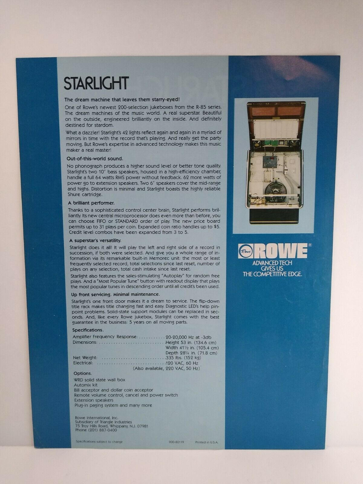 Rowe Starlight Jukebox Flyer Vintage Original Phonograph Music Art 8.5 ...