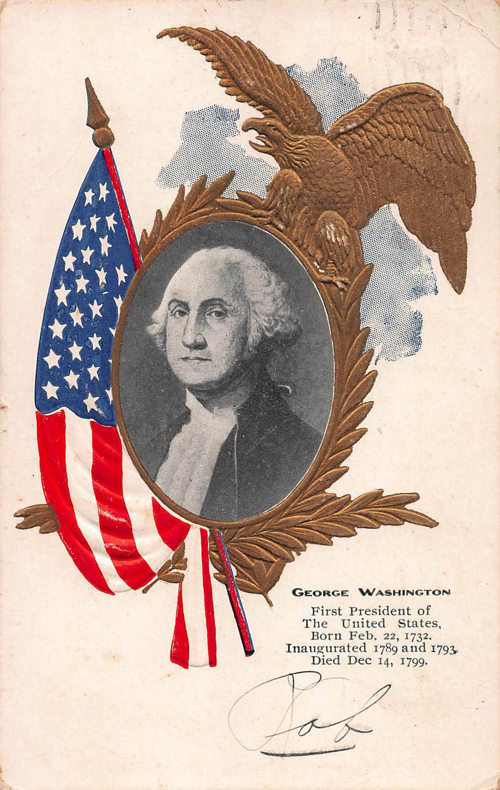 George Washington, American Flag, and Bald Eagle, Early Postcard, Used ...