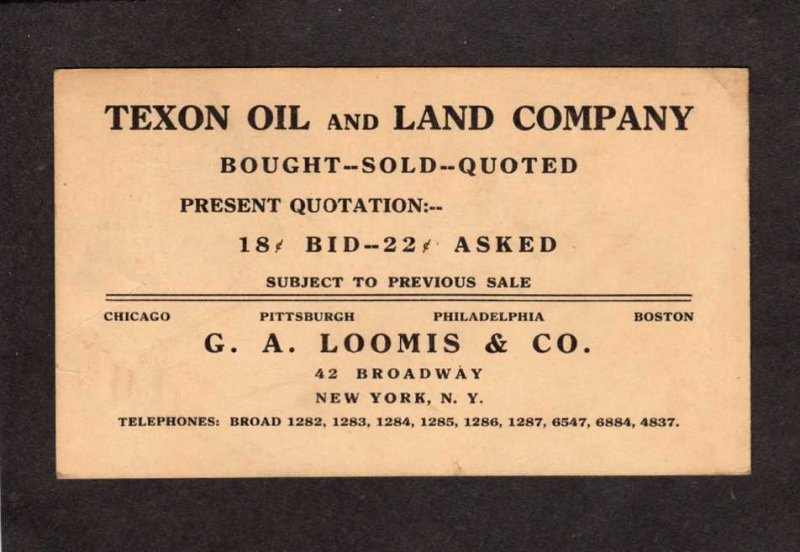 NY Texon Oil and Land Company G A Loomis & Co, New York City NYC Postal ...