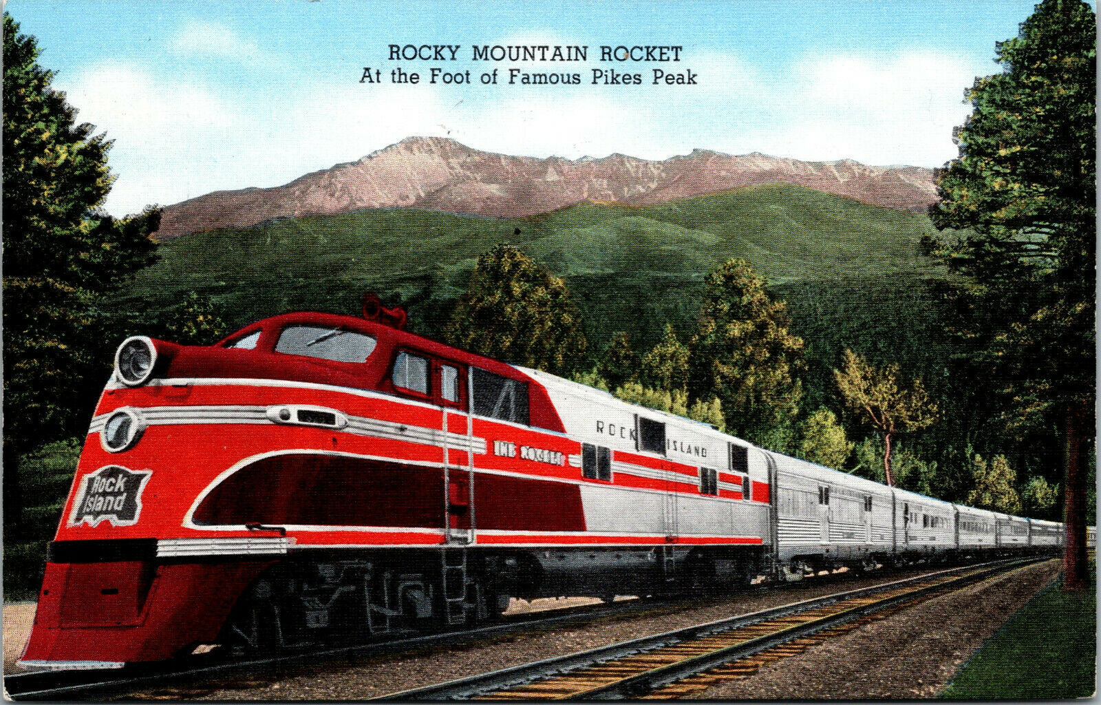 Vtg 1940s Rocky Mountain Rocket Streamliner Railroad Train Pikes Peak ...