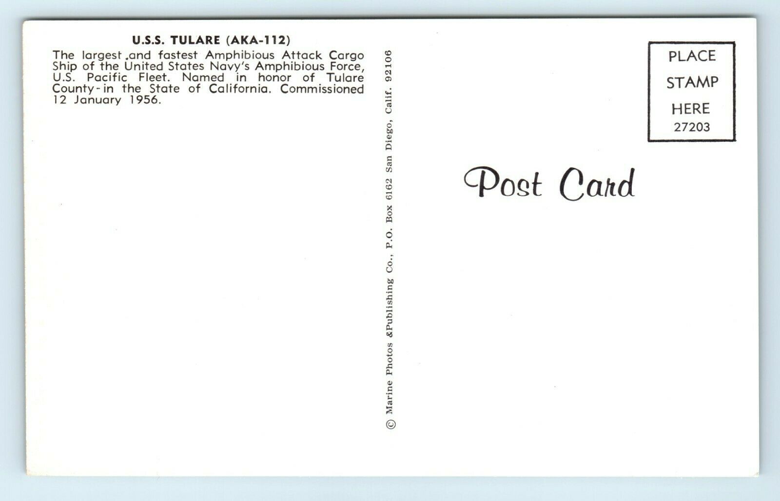 Postcard USS Tulare (AKA-112) Amphibious Attack Cargo Ship R78 | Other ...