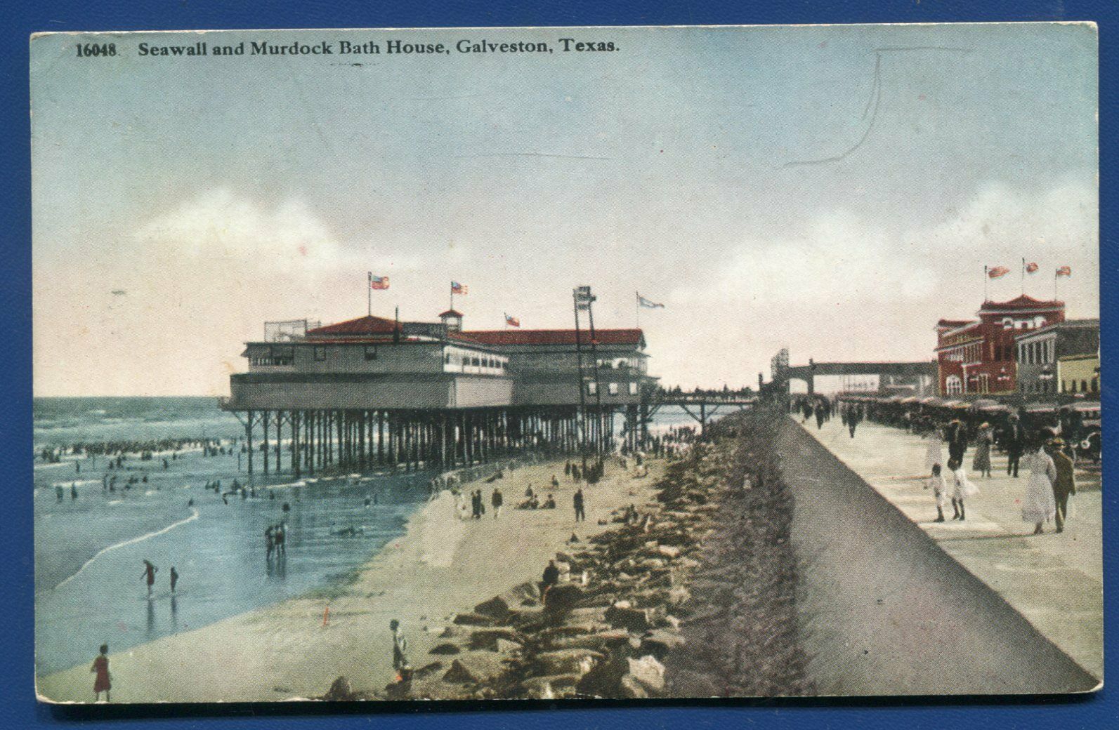 Galveston Texas tx Sea Wall and Murdock Bath House old postcard ...