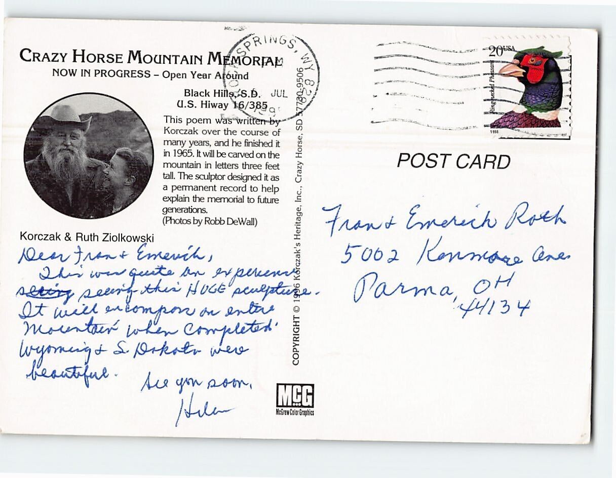 Postcard Crazy Horse Memorial, Black Hills, Crazy Horse, South Dakota ...