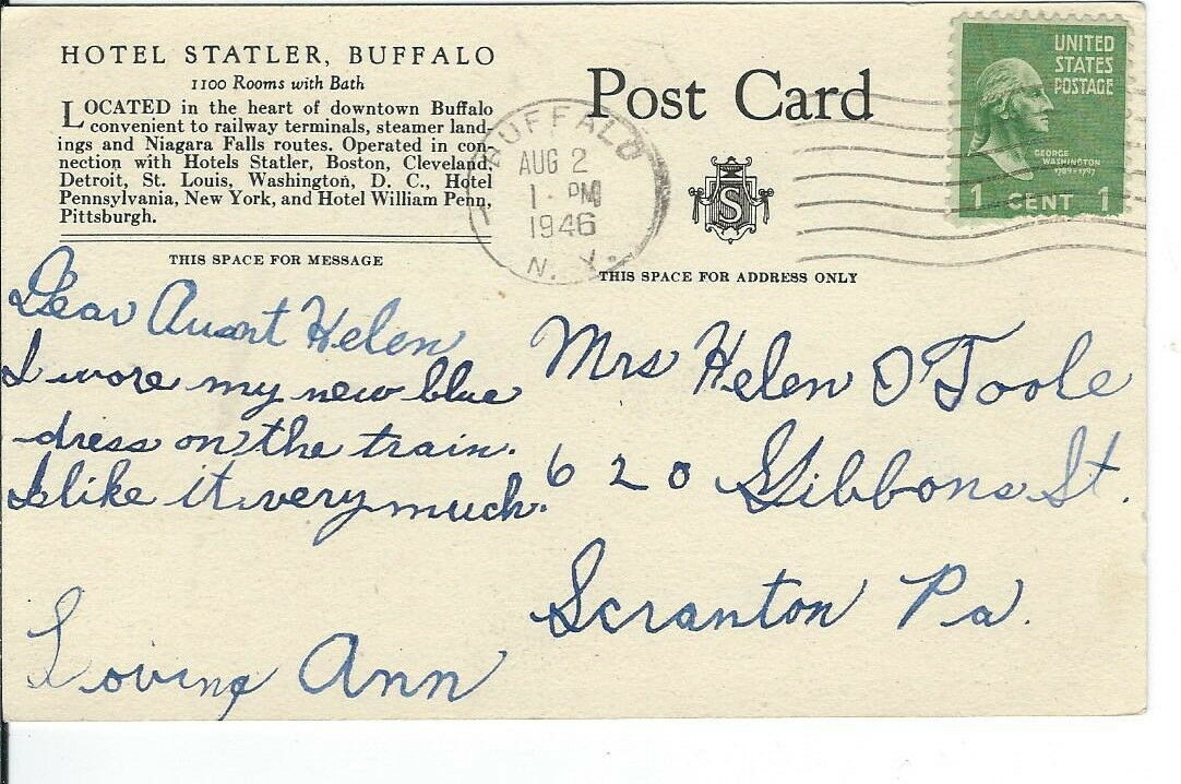 CA-349 NY, Buffalo, Hotel Statler Hotel Linen Postcard Aeroplane in Sky ...
