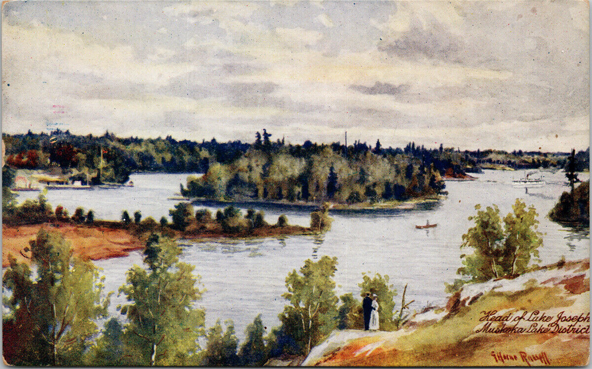 Head of Lake Joseph Muskoka Ontario ON UNUSED Russell Artist Postcard ...