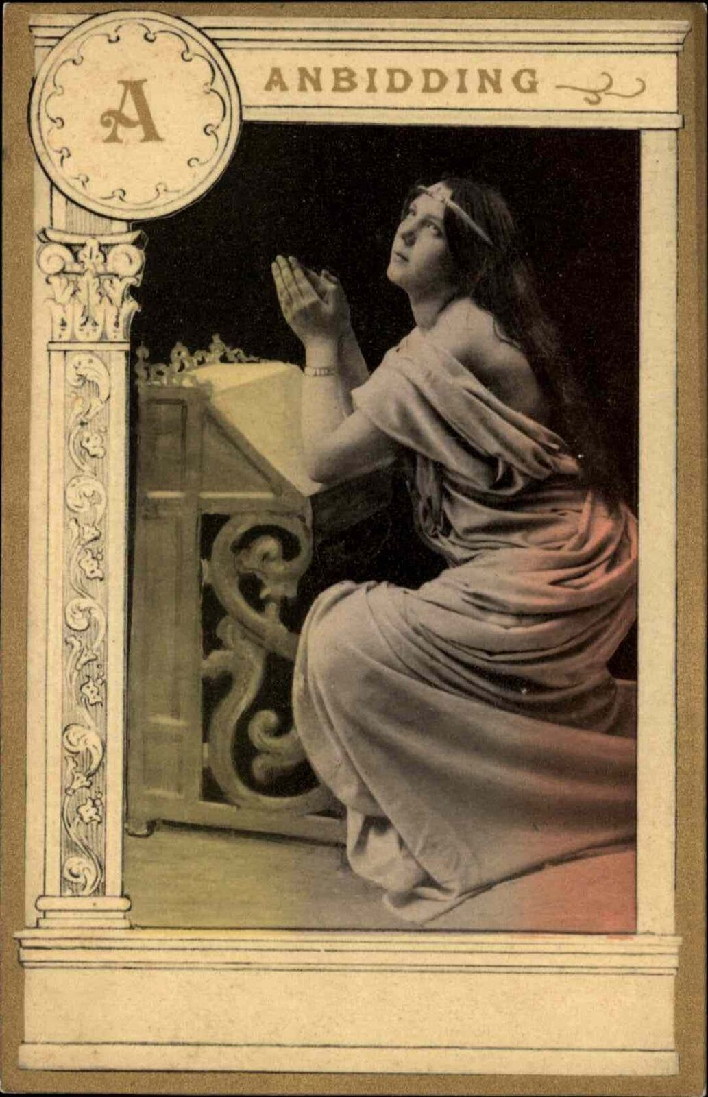 Antique Postcard ART NOUVEAU GRECO ROMAN Woman in Toga on Knees ...