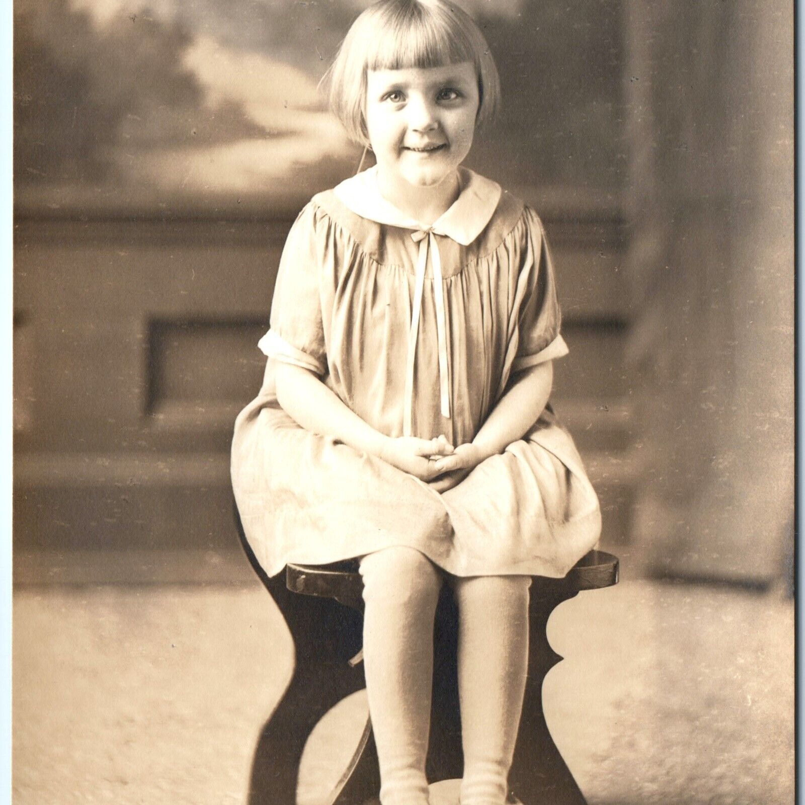 c1910s Adorable Little Girl RPPC Cute Happy Smile Sitting Child Real ...