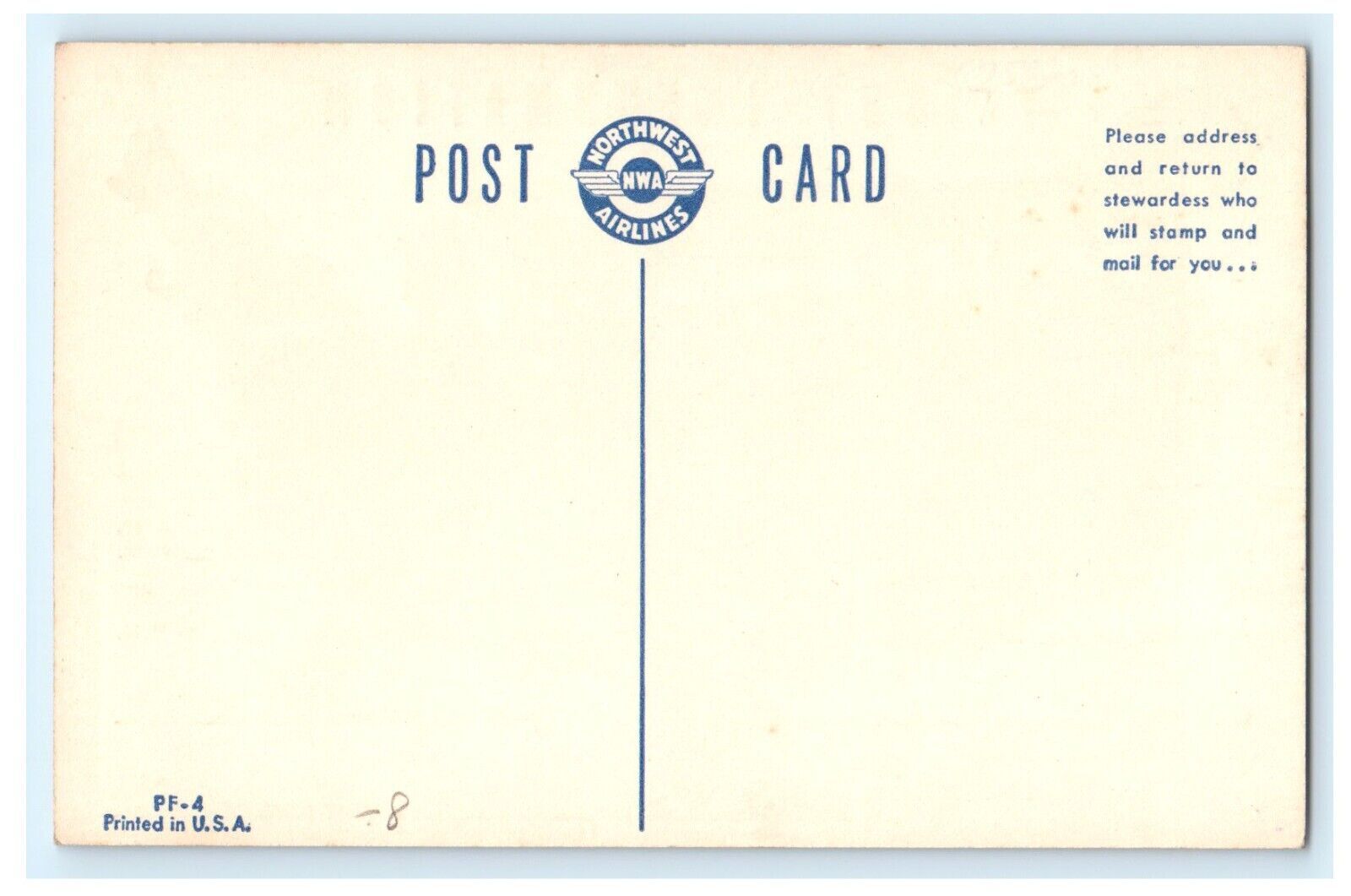 Northwest Airlines Flight Information Airplane Plane Postcard (FS17 ...