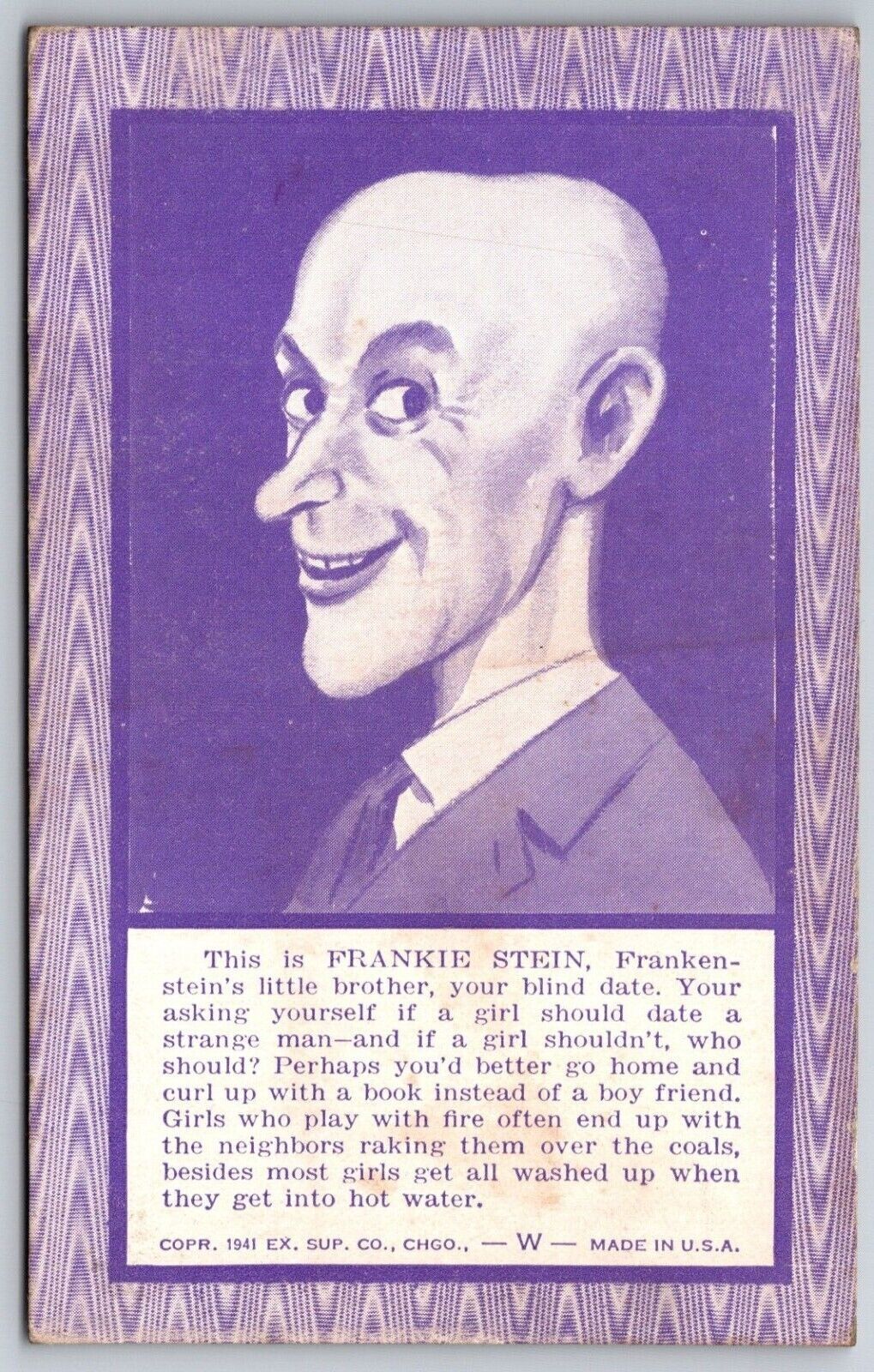 1940s Comic Arcade Card Ex Sup Co Frankie Stein Your Blind Date Chicago ...