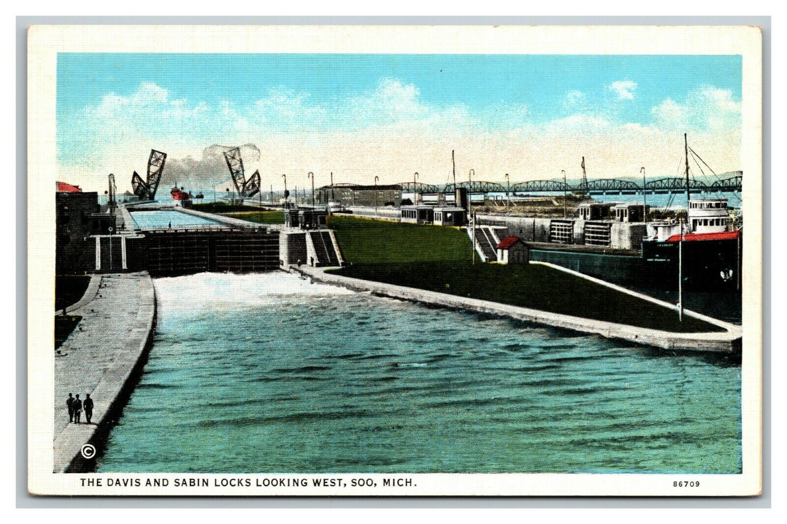 Vintage 1930's Colorized Photo Postcard The Davis and Sabin Locks Soo ...