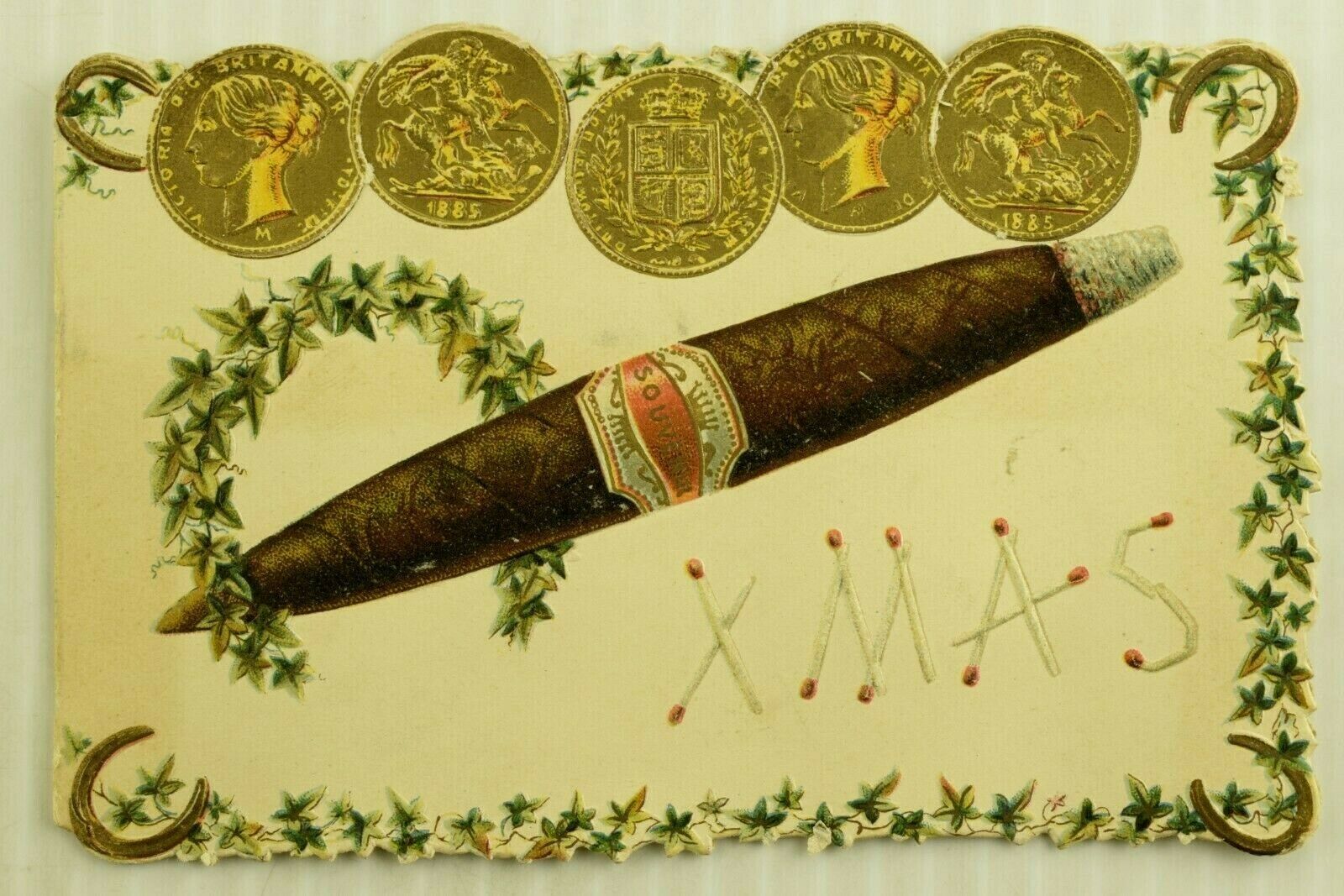 Vintage Victorian Cigar Die-Cut Christmas Card Fab! P193 | Ephemera ...