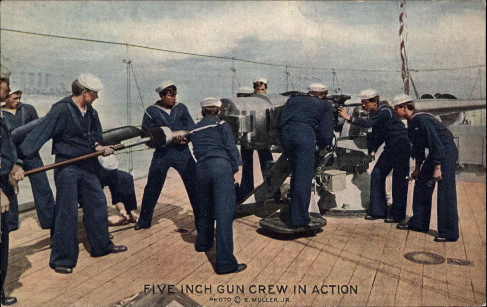 US NAVY Five Inch Gun Crew in Action MILITARY c1910 Postcard | Topics ...