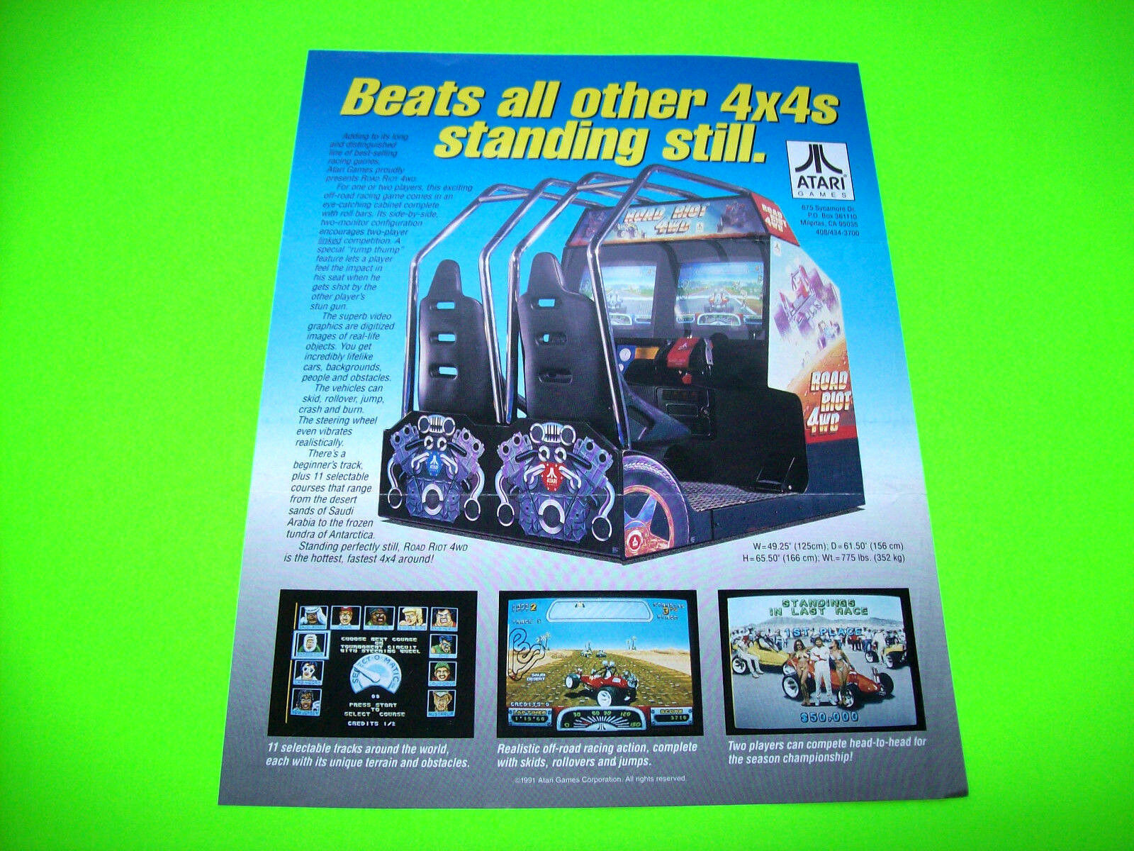 Road Riot 4WD 1991 Original Video Arcade Game Promo Sales Flyer Adv ...