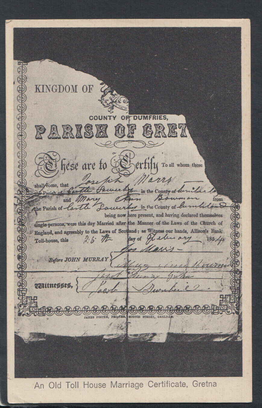 Scotland Postcard - An Old Toll House Marriage Certificate, Gretna ...