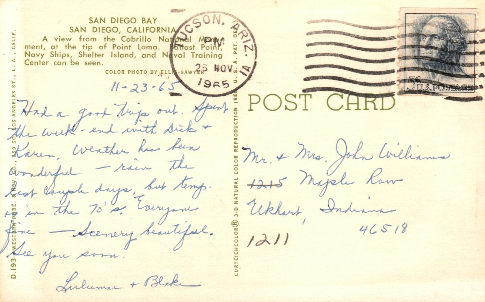 Vintage Postcard 1965 San Diego Bay From Cabrillo Monument San Diego ...