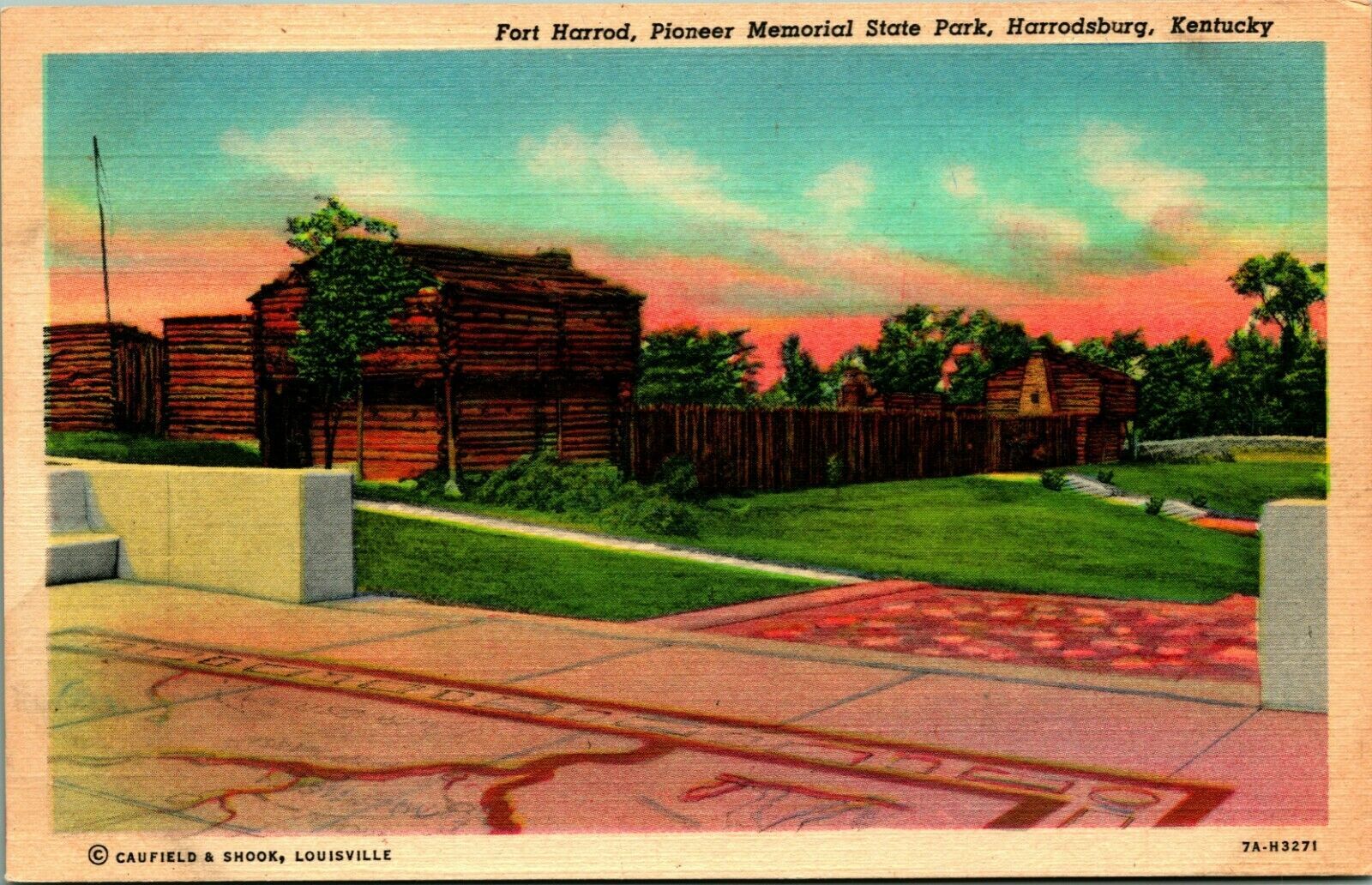Fort Harrod Pioneer State Park Harrodsburg Kentucky KY UNP Vtg Linen ...