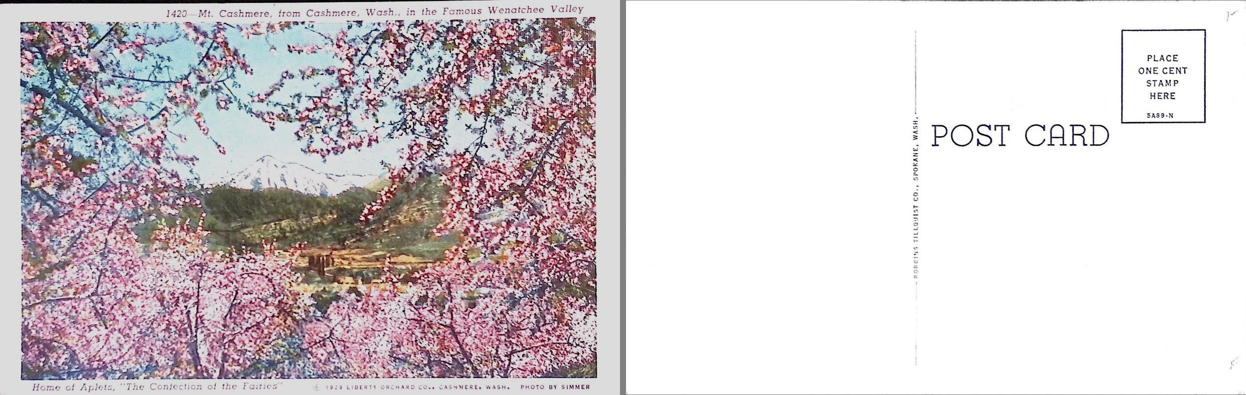 "Mt. Cashmere from Wenatchee Valley, Washington - 1949 Liberty Orchard ...