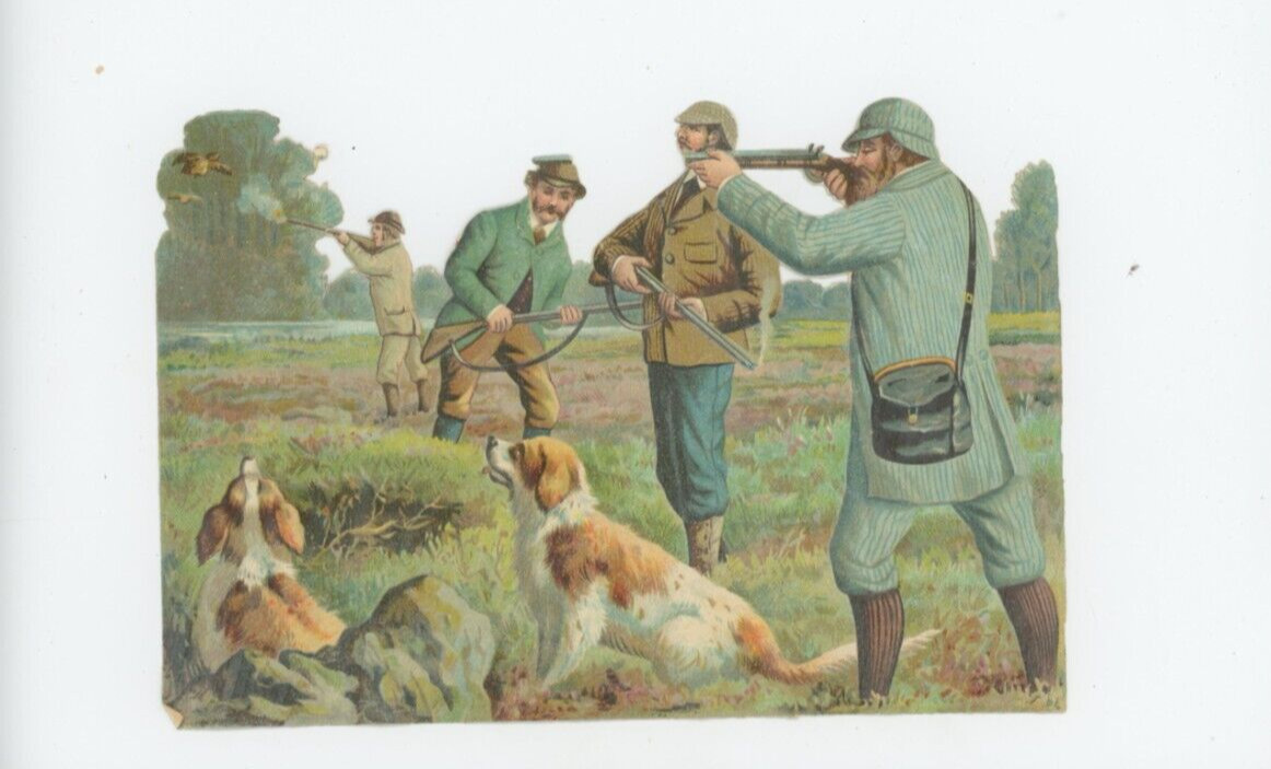 1880's Men Duck Hunting Scene Dogs Victorian Die Cut Trade Card #6TE ...