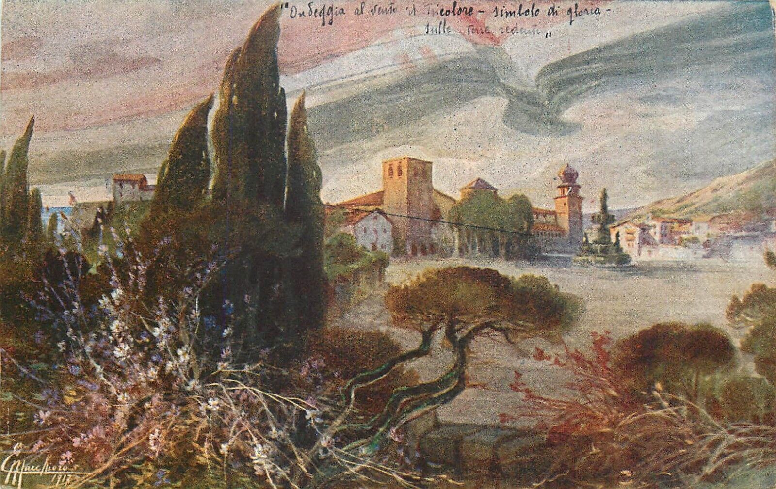 Italian patriotic ww1 allegory tricolor symbol of glory over the ...