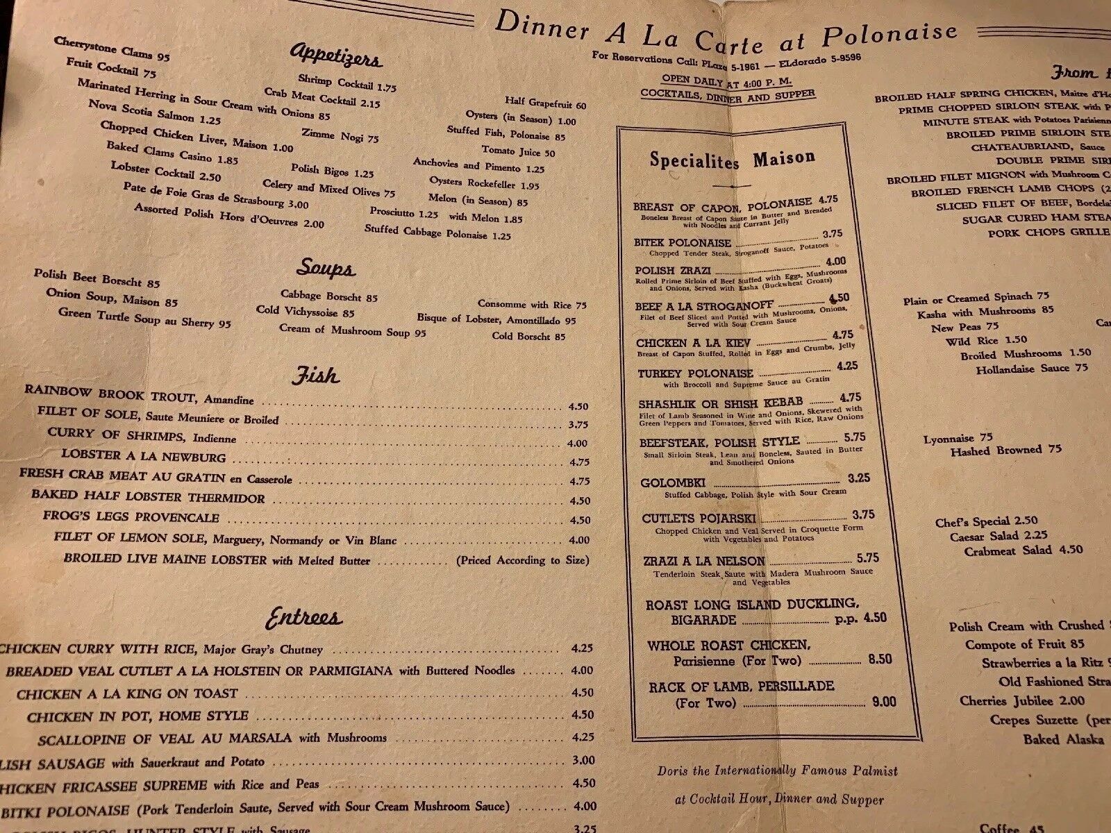 Vintage 1940s POLONAISE Restaurant Menu 230 East 51st Street NEW YORK ...