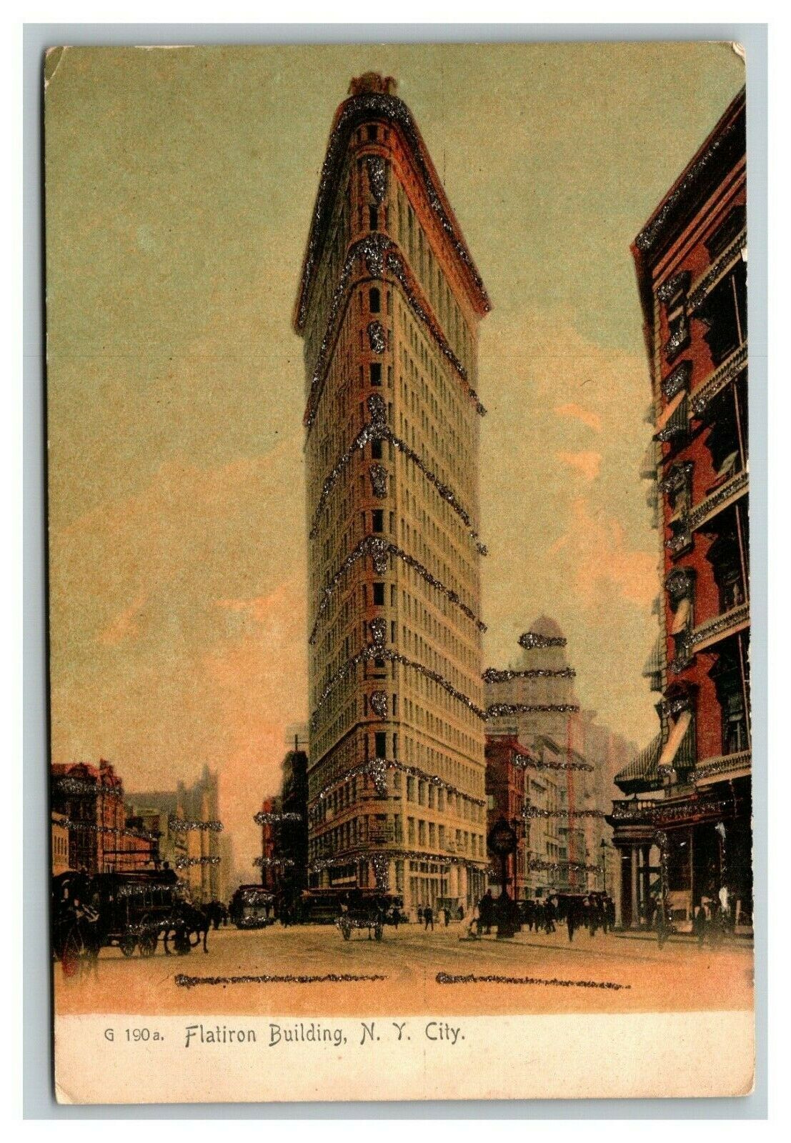 Vintage 1910's Postcard Glitter on the Flatiron Building New York City ...