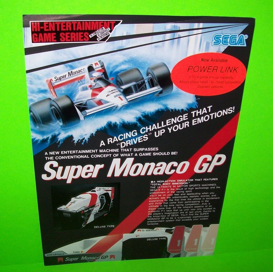 Sega SUPER MONACO GP 1990 Original NOS Video Arcade Game Promo Sales ...