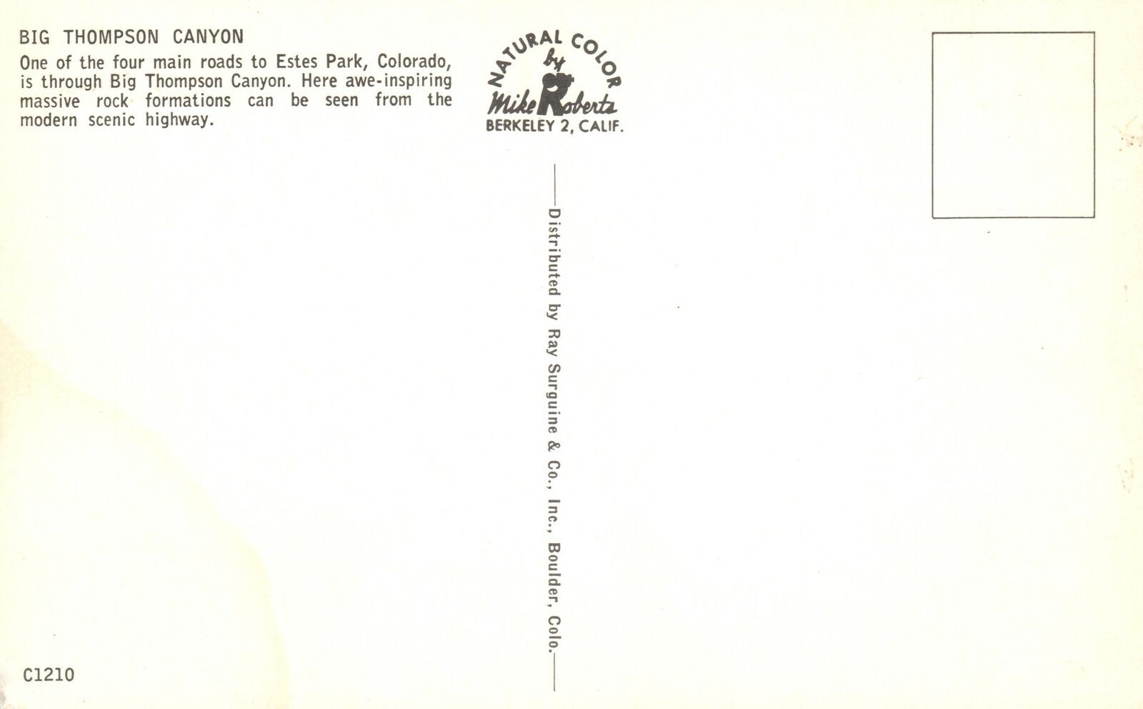 Vintage Postcard Big Thompson Canyon Inspiring Massive Rock Formation ...