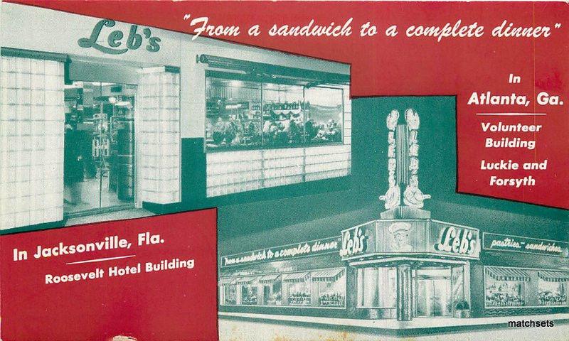 1940's ATLANTA GEORGIA Lebs Restaurant entrance Interior postcard 3826 ...
