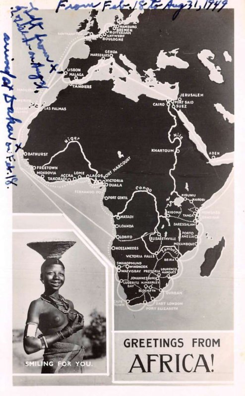 Africa Greetings Map of Continents Native Woman Real Photo Postcard ...